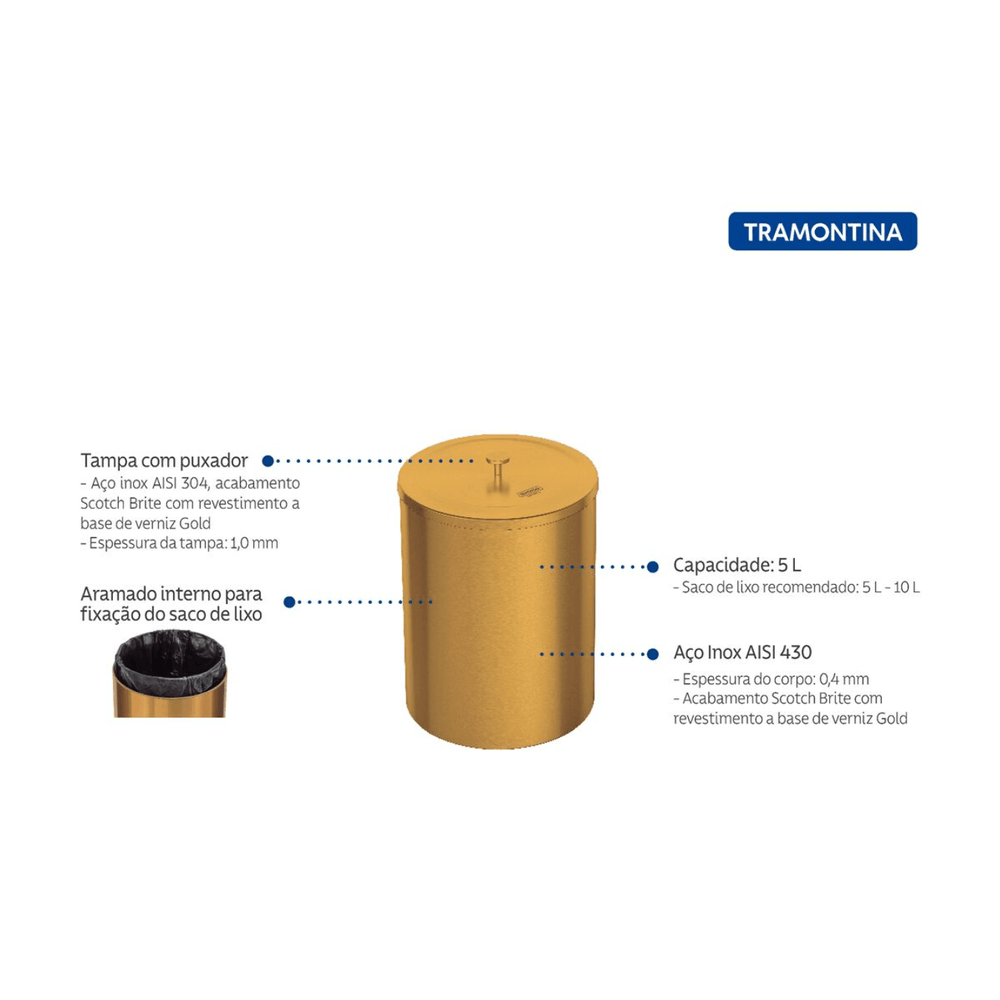 Lixeira em Aço Inox Scotch Brite com revestimento especial a base de ...